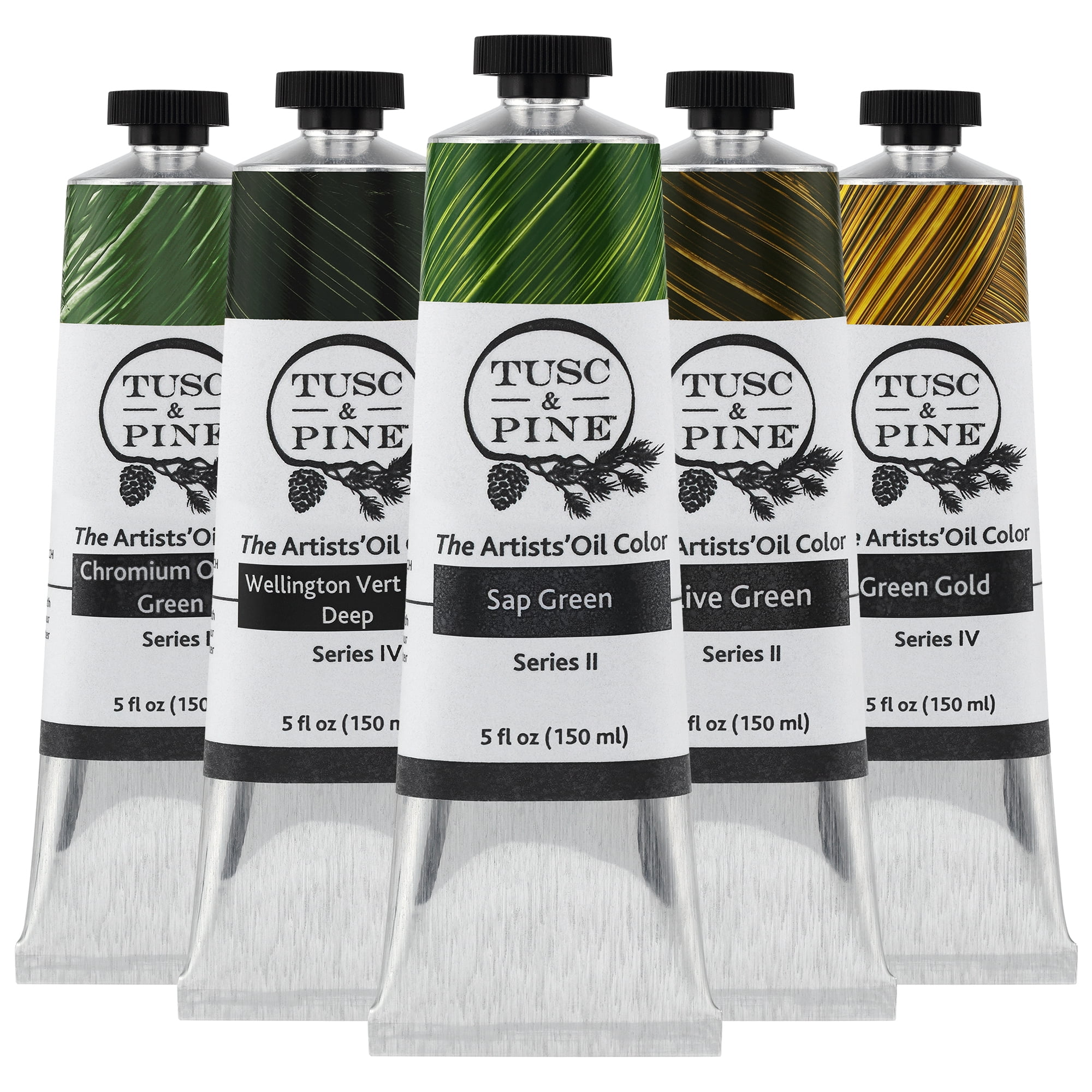 Tusc & Pine Artist Oil Paint - 150 ml Set of 5 - Earth Green - 750 ml of Non-Yellowing, Rich ...