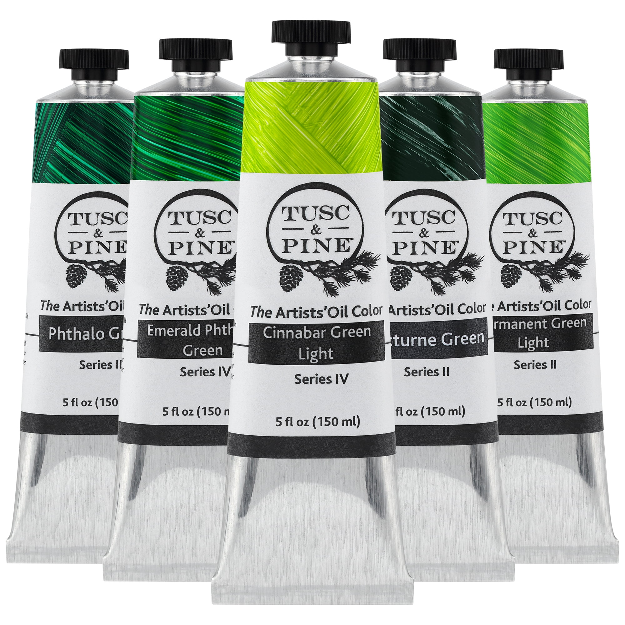 Tusc & Pine Artist Oil Paint - 150 ml Set of 5 -Vibrant Greens - 750 ml ...