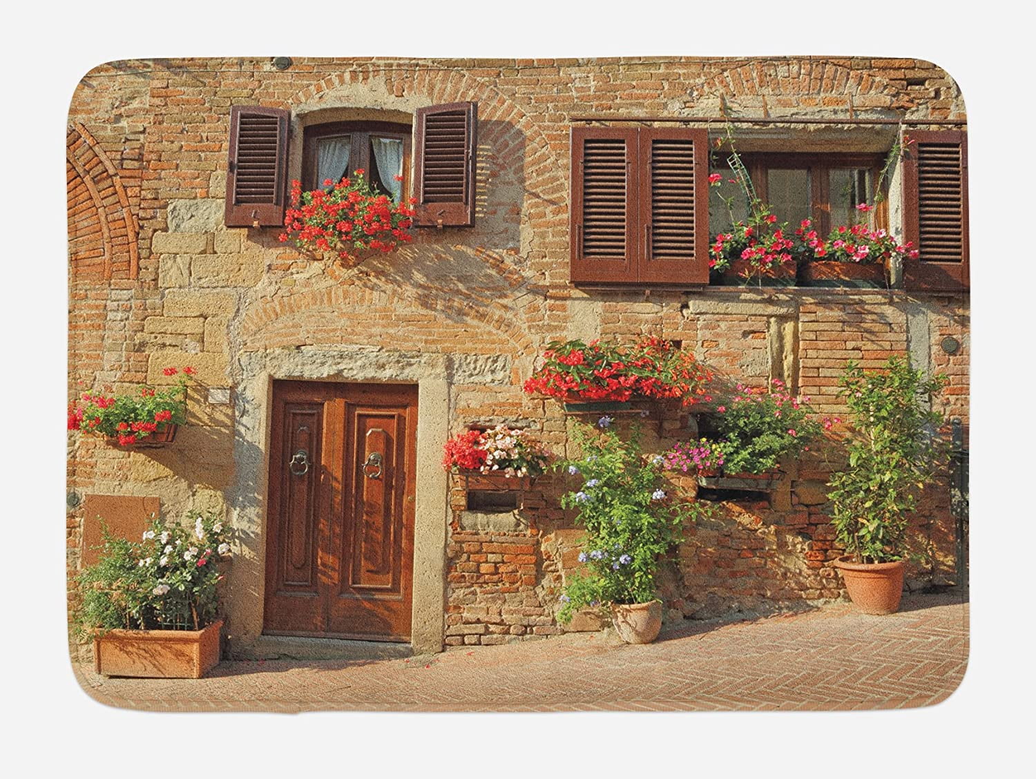 Tuscan Bath Mat, Picturesque Lane with Mediterranean Architecture ...