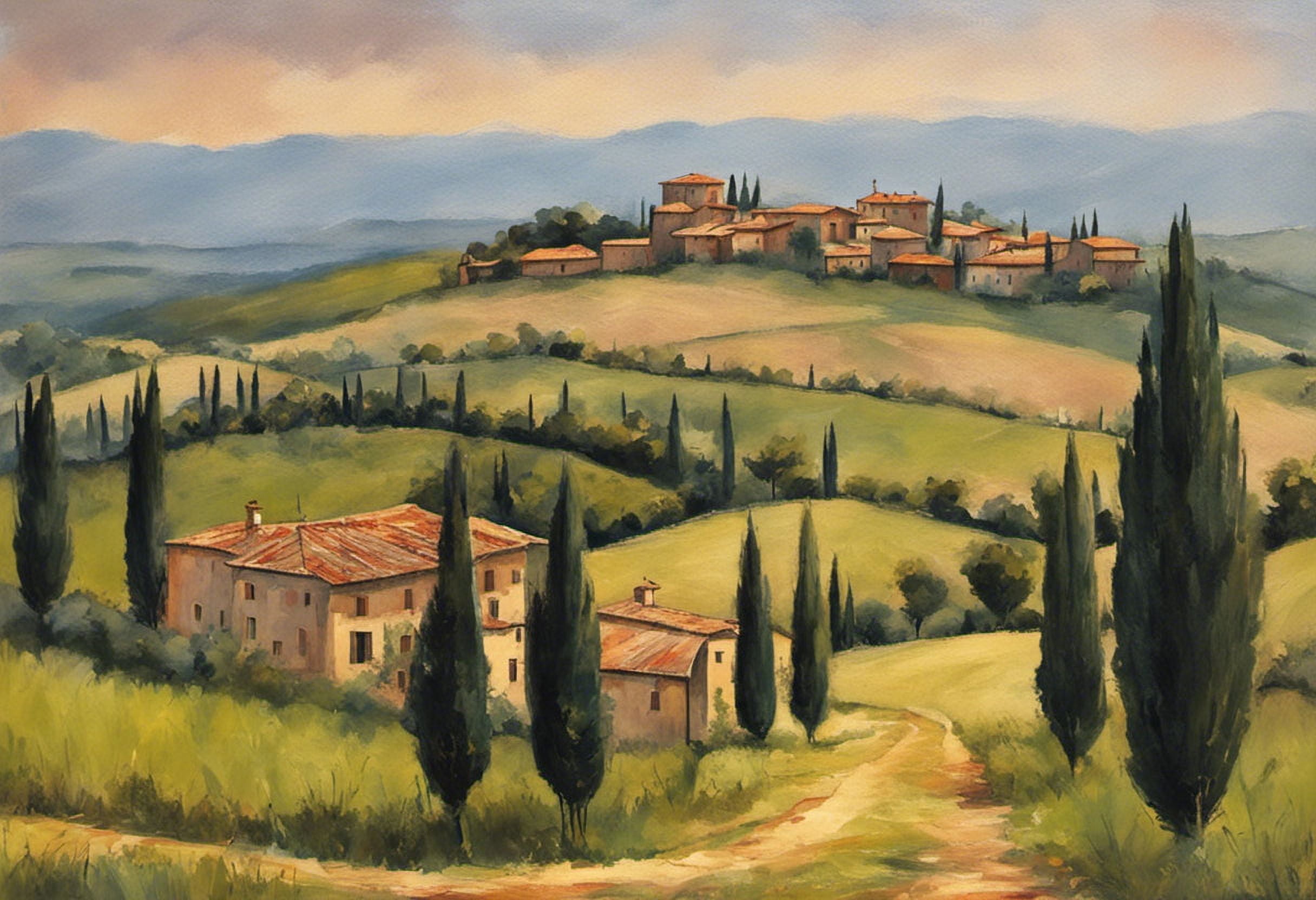 Tuscan Countryside Acrylic Painting I - 12" x 18" Art Print Wall Decor ...