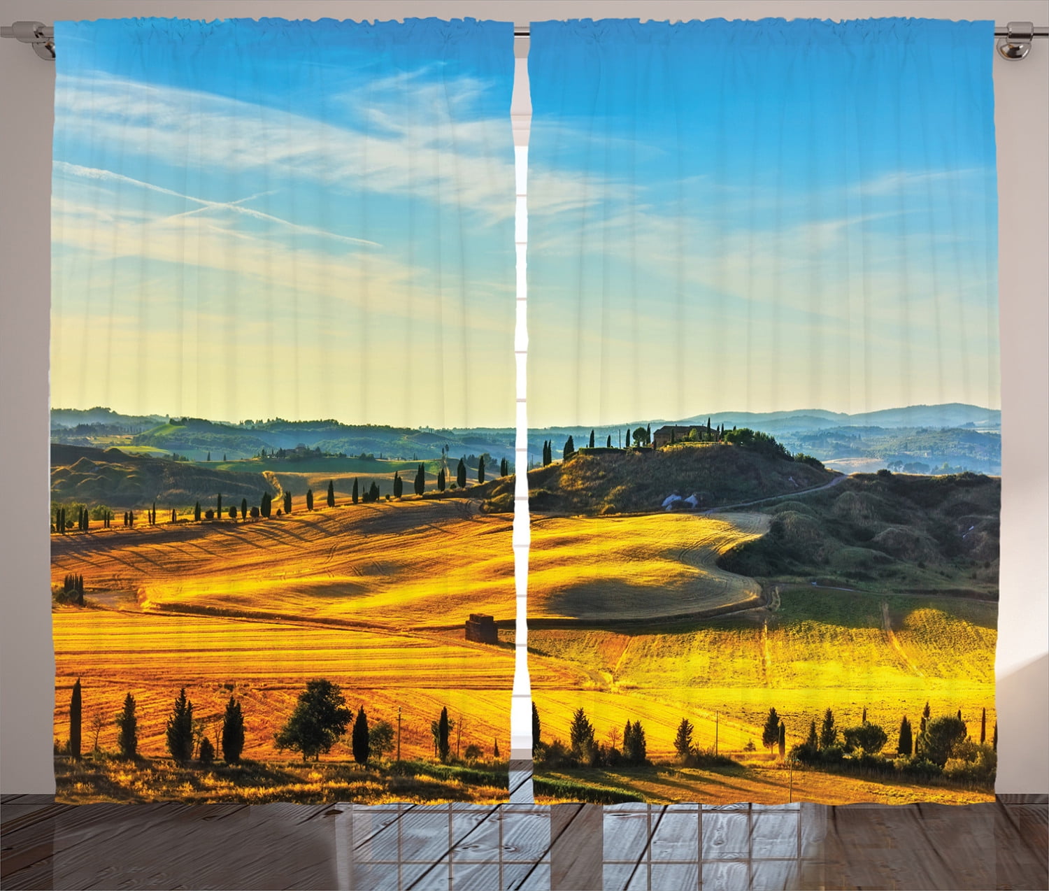 Ambesonne Landscape Curtains 2 Panel Set, Italy Farmland Rural, 108" x ...