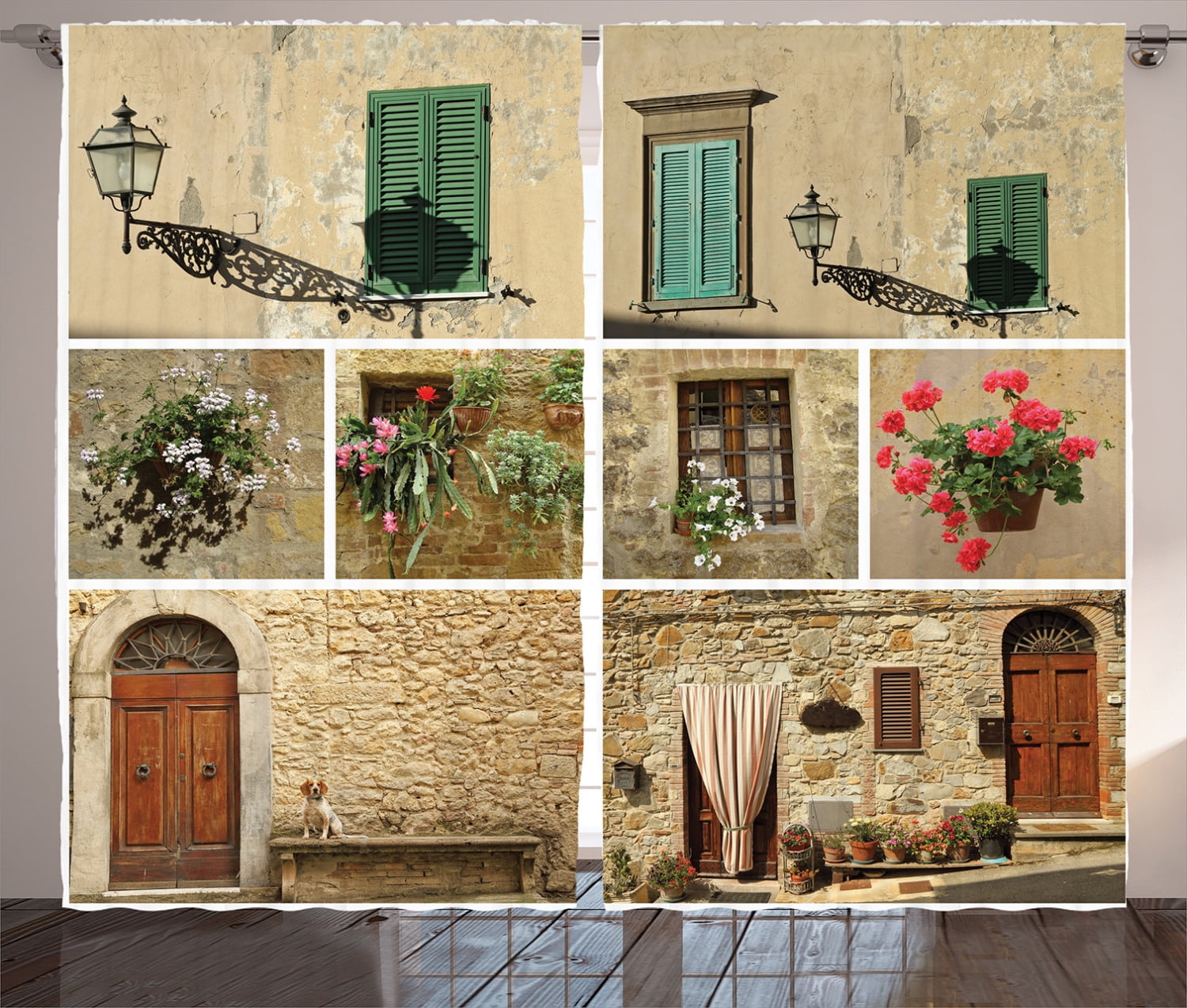 Ambesonne Colorful Curtains 2 Panel Set, Italian Stone Houses, 108" x ...