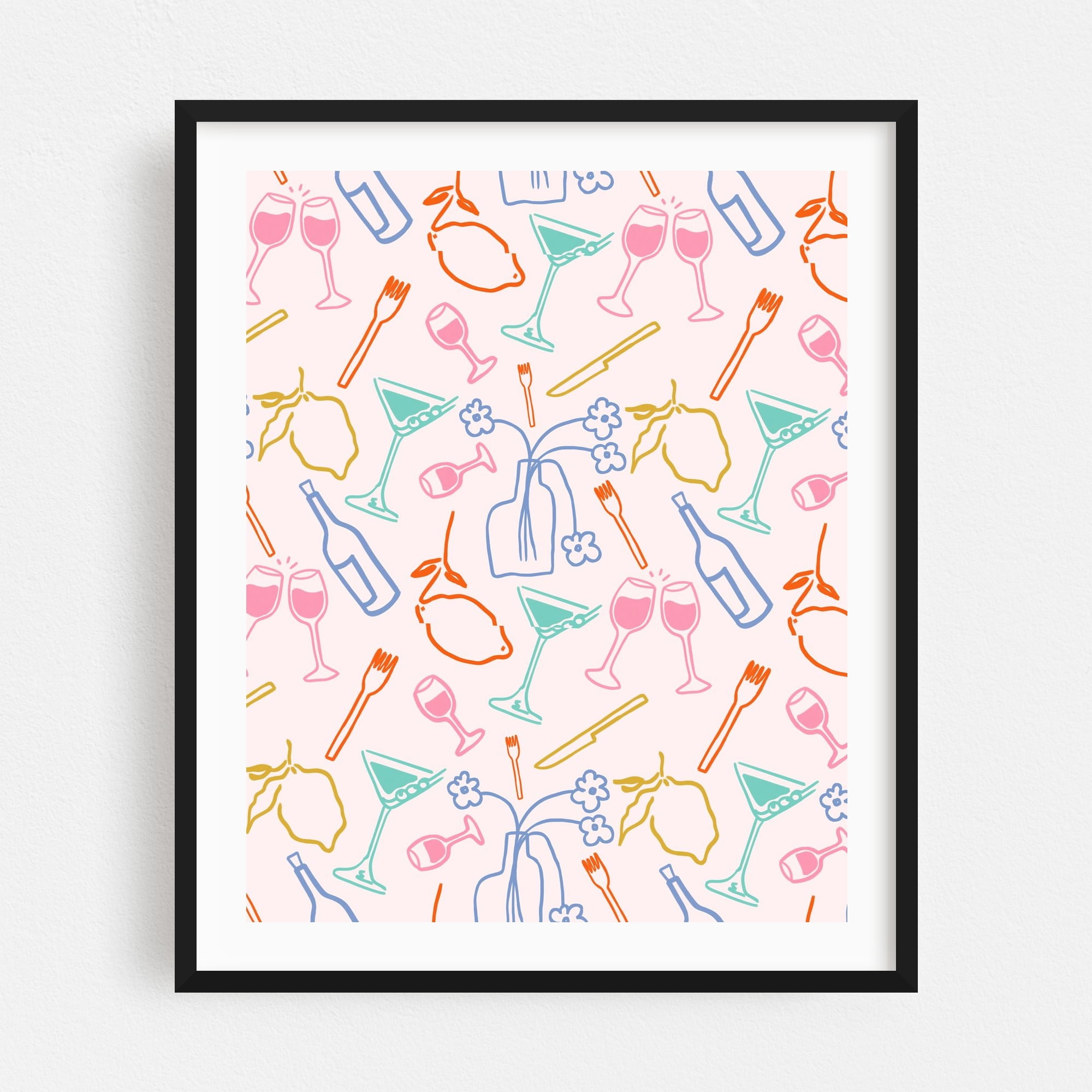 Tuscan Evening - India Illustration Pattern Cocktail Kitchen Decor Bar Pop Art Modern Art Lemon ...