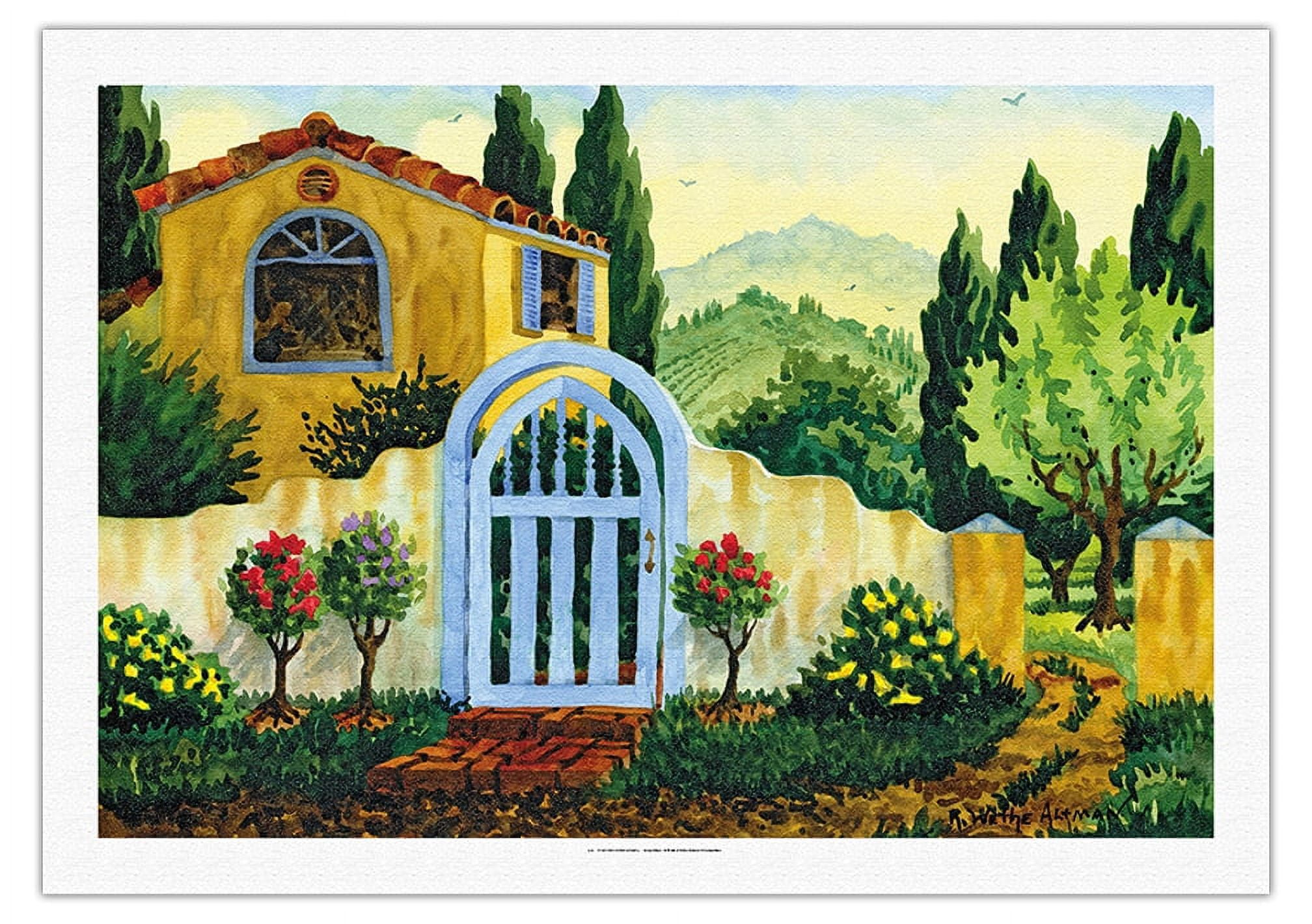 Tuscan Homestead - Tuscany Italy - - From an Original Watercolor ...