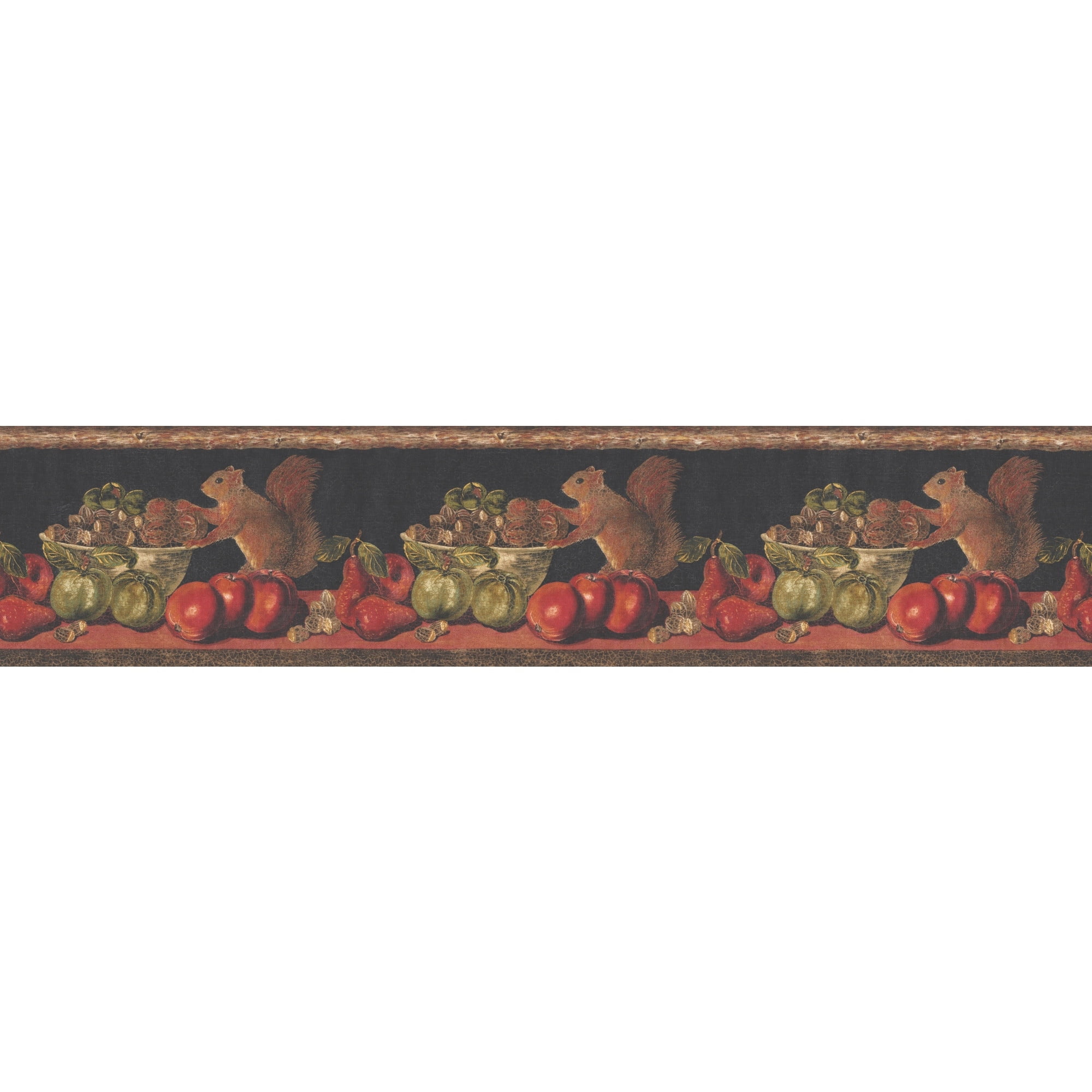 Tuscan Kitchen Fruits Wallpaper Border - Squirrel, Red Apple, Pear on ...