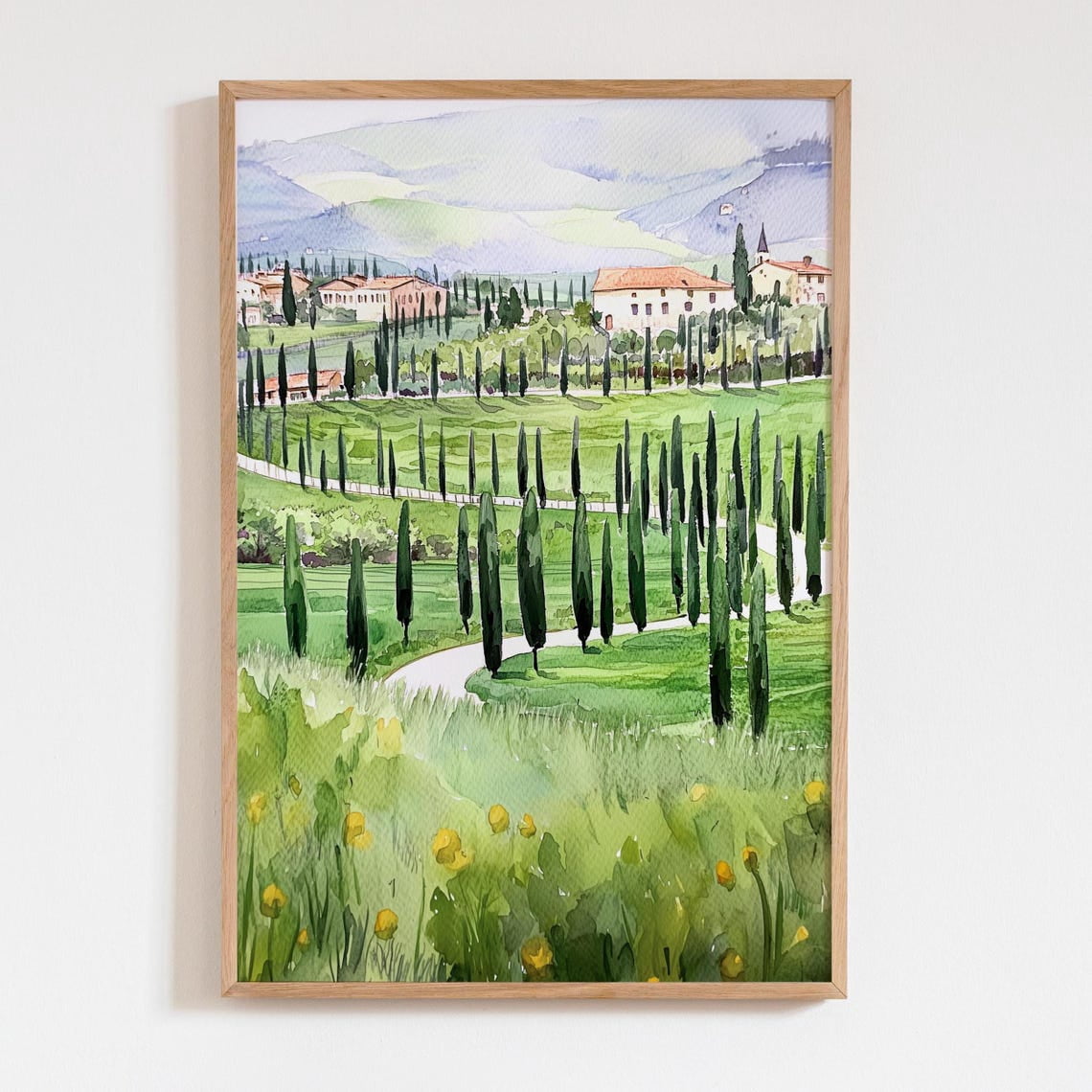 Tuscan Landscape Wall Art Print, Cypress Tree, Pastel Countryside ...