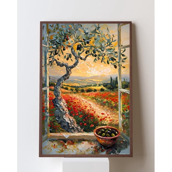 Tuscan Olive Tree and Poppy Field Southern Tuscany Val d’Orcia Window ...