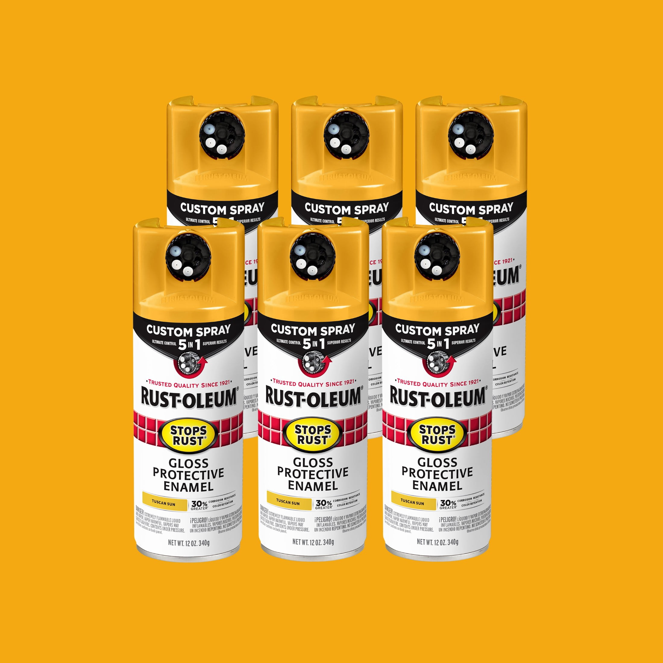 6 Pack, Tuscan Sun, Rust-Oleum Stops Rust Custom Spray 5 in 1 Gloss ...