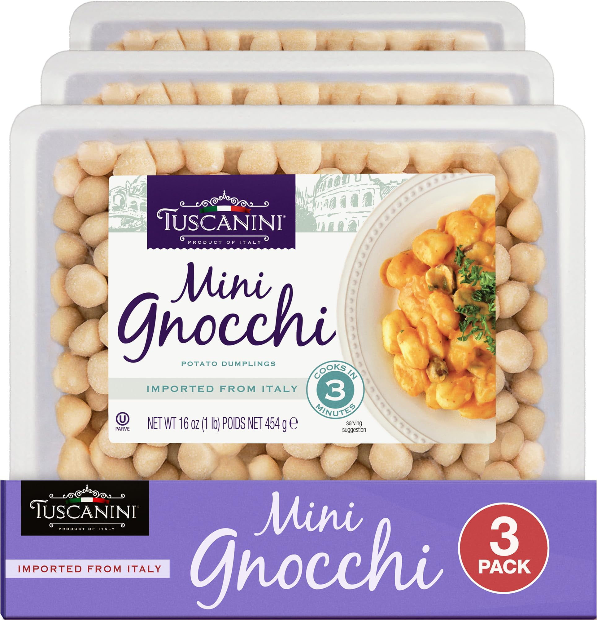 Tuscanini Mini Gnocchi Pasta, 16oz 3 Pack, Low Fat, Ready in Minutes ...