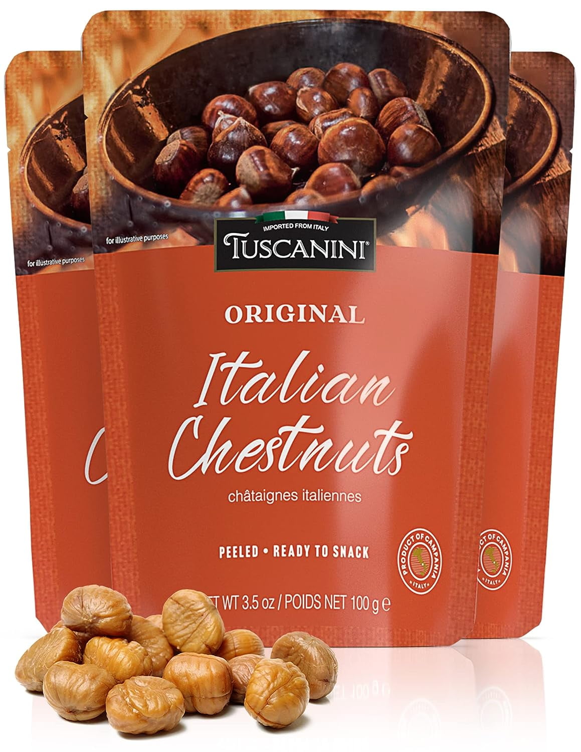 Tuscanini Premium Italian Chestnuts, 3.5oz (3 Pack) | Roasted, Peeled ...