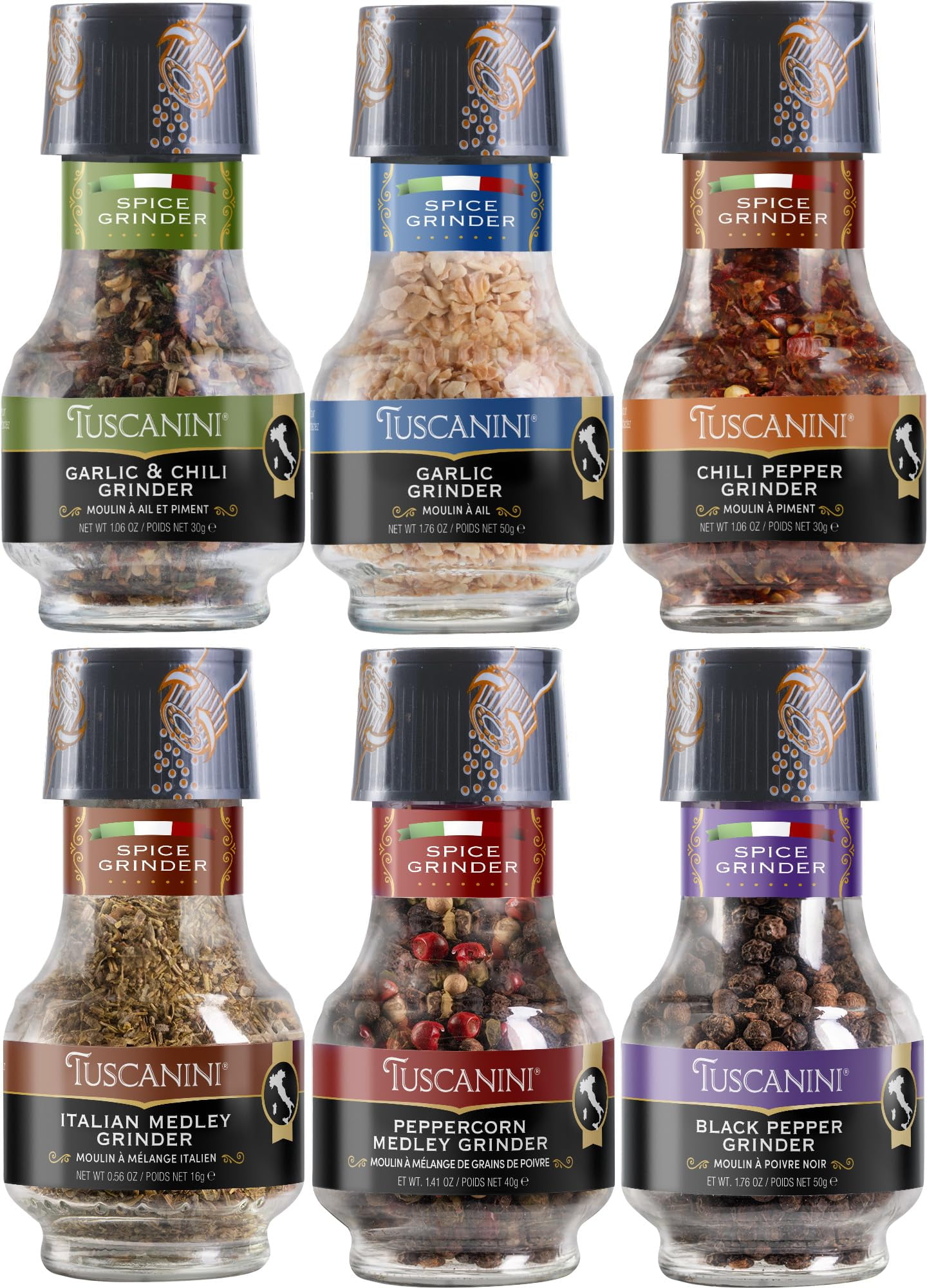 Tuscanini Premium Spice Grinder DMF15 Variety Pack, 6 Ground Seasonings ...