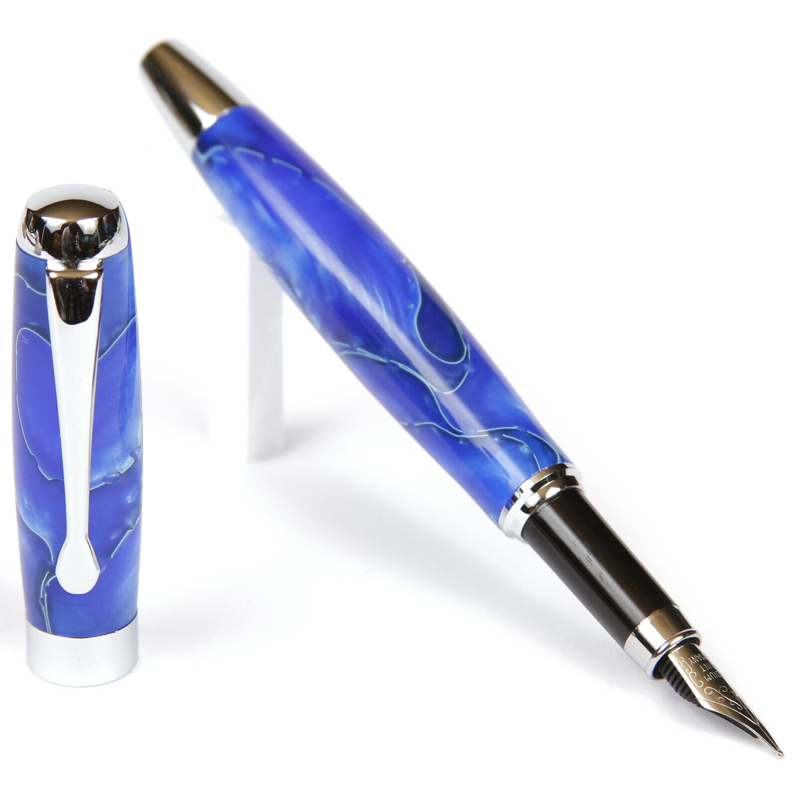 Blue & Pearl Marbleized Gloss Body, Tuscany Fountain Pen (Nib Medium ...