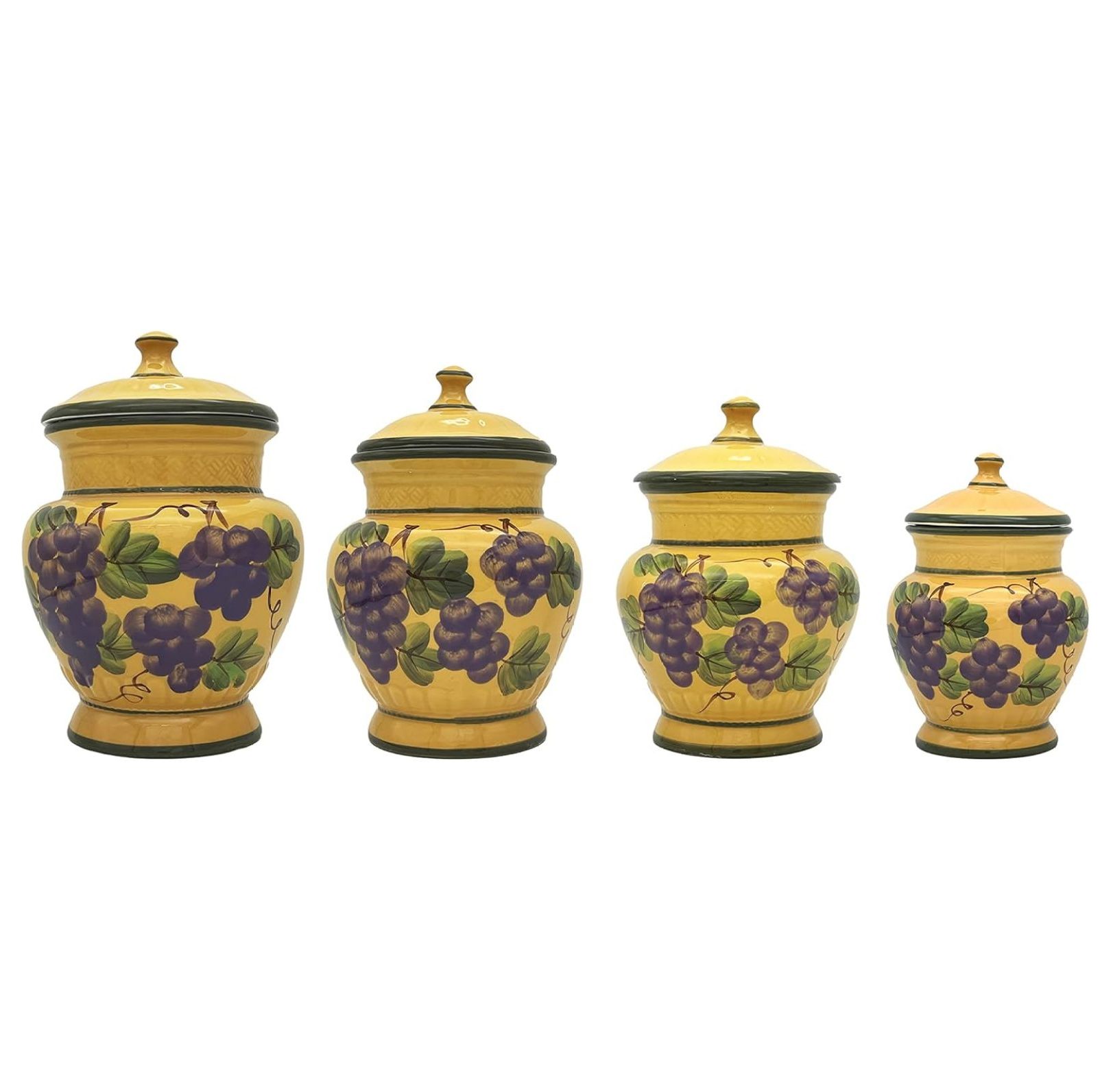 Tuscany Grape Hand Painted Ceramic 4PCs Canister Set with Lid, Kitchen ...