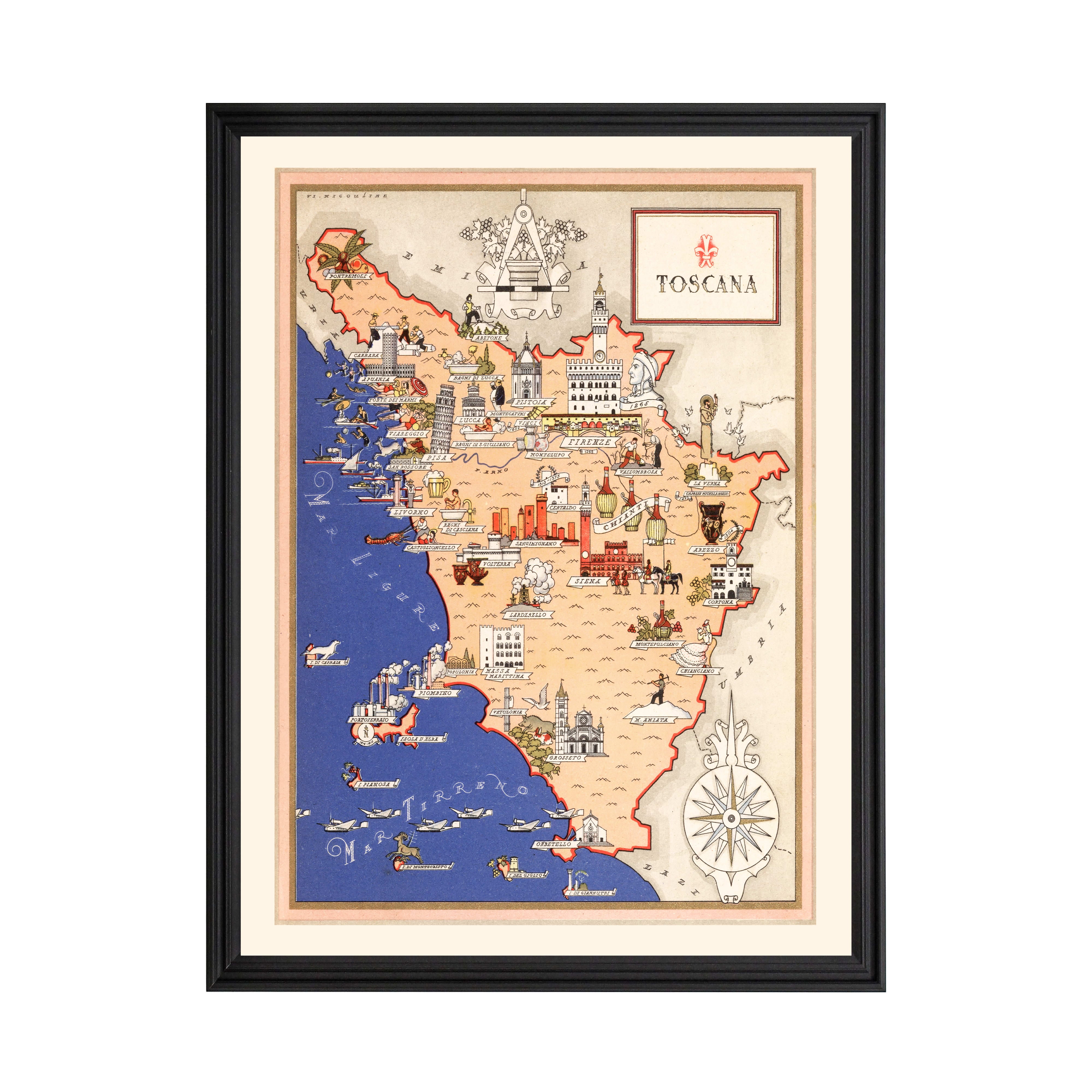 Tuscany Italy Italy Art, 1938 Vintage Map of Tuscany Italy Italy ...