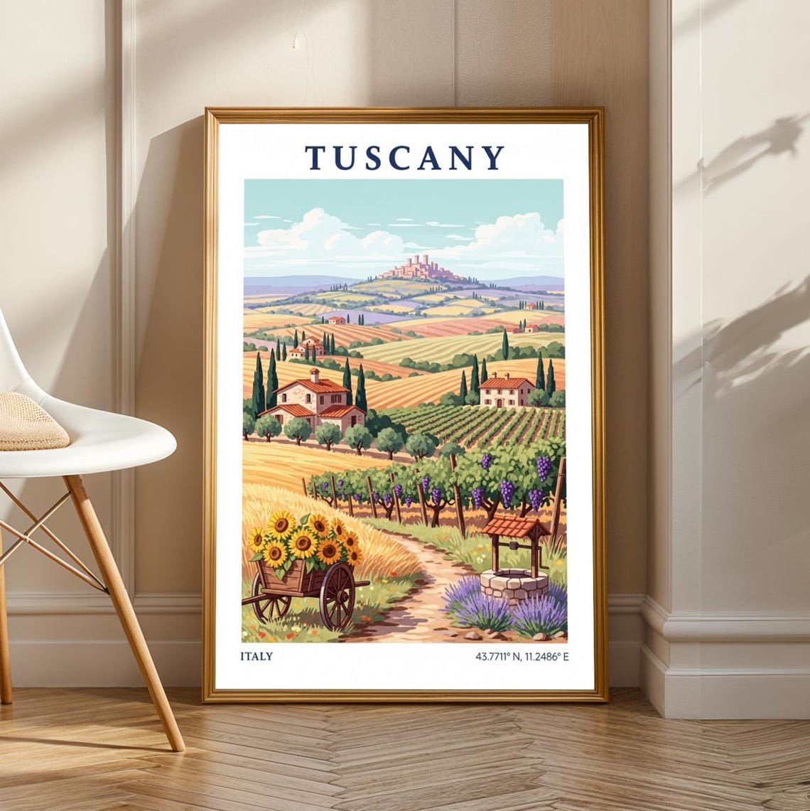 Tuscany Landscape Art Print: Italian Countryside Illustration, Unframed ...