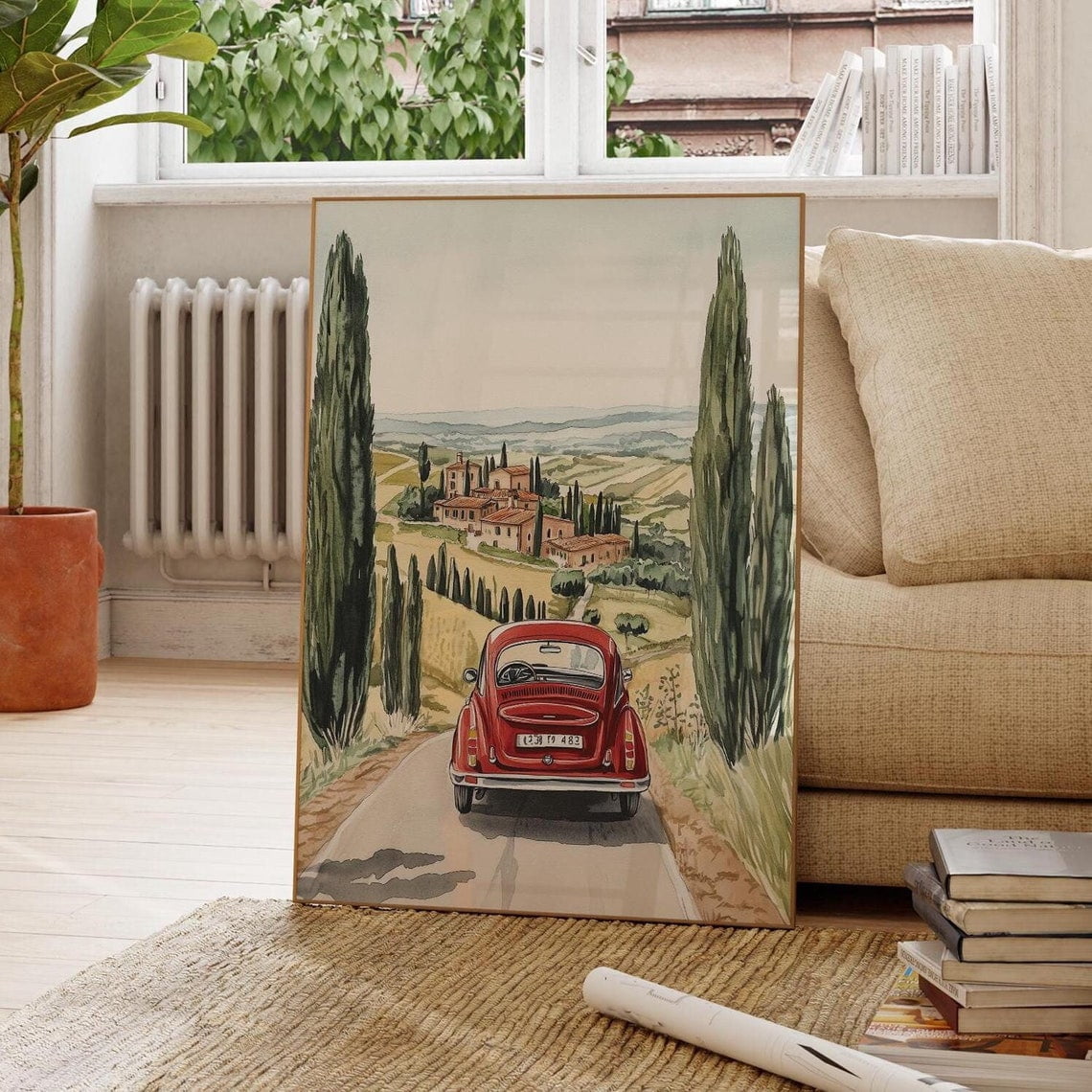 Tuscany Poster, Red Italian Car Poster, Italy Poster, Italy Art ...