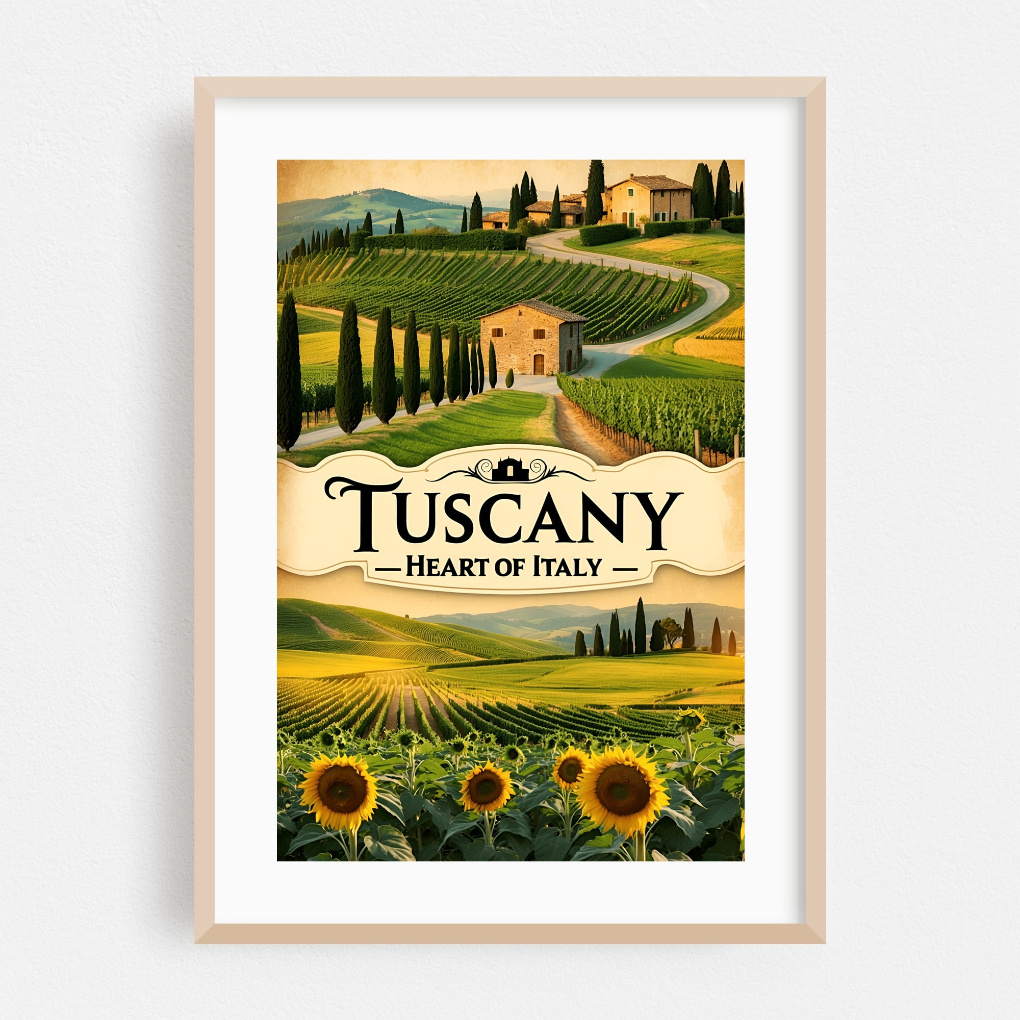 Tuscany Vintage Travel Poster – Rolling Hills of Italy - Tuscany Italy ...