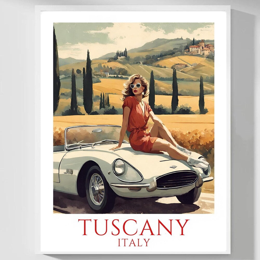 Tuscany Wall Art, Tuscan Countryside Art Print, Fashionable Woman On ...