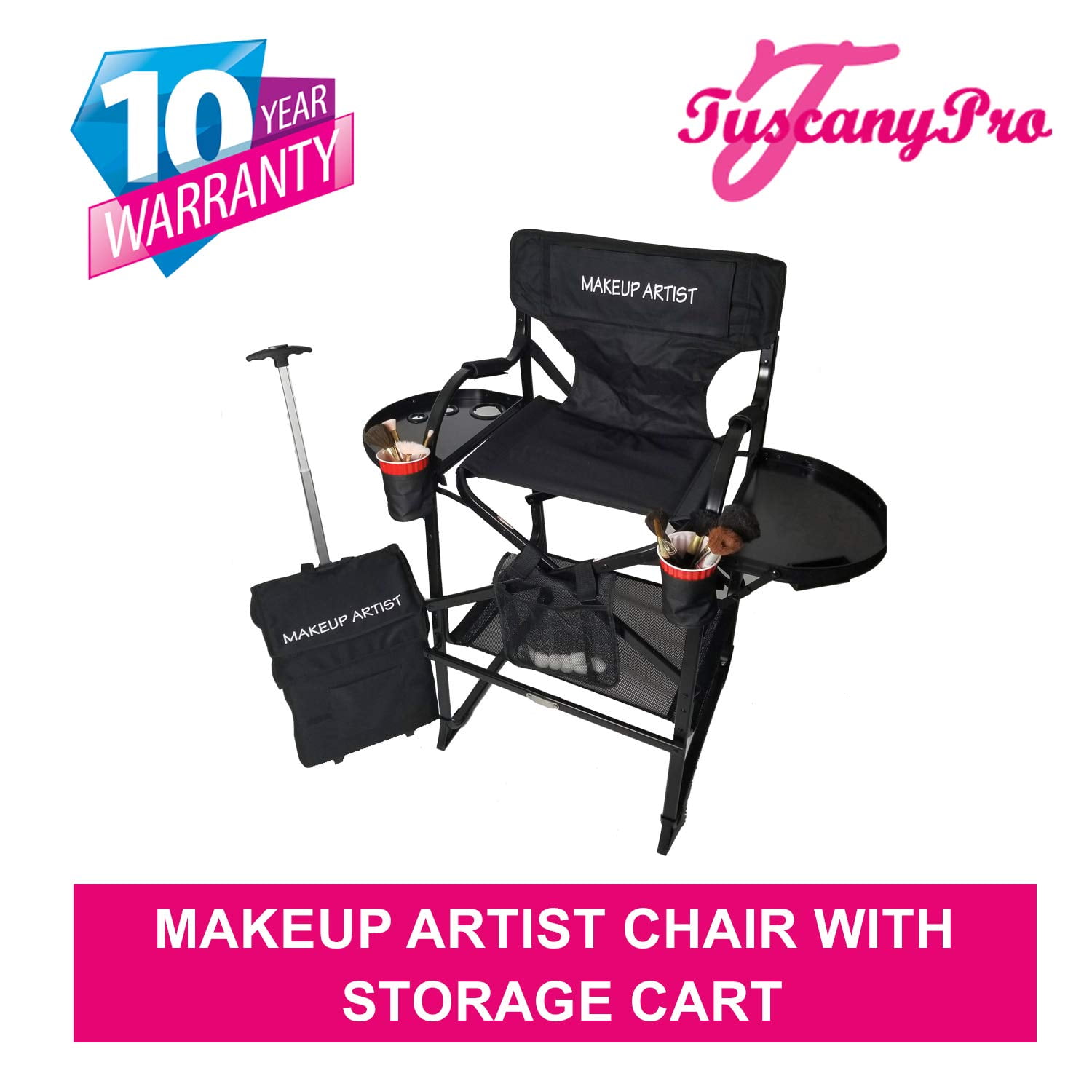 TuscanyPro Portable Makeup Chair & Storage Cart - Perfect for Makeup ...