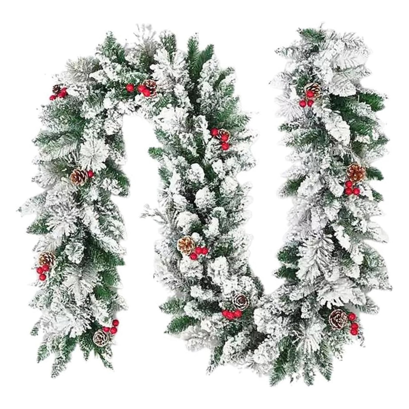 Tuscom Christmas Flocked Snowflake Rattan Garland 8.83ft, Artificial ...
