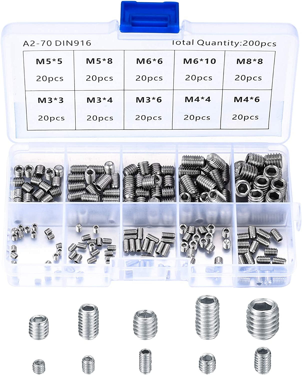 TuseyRxln 200 Pieces Stainless Steel Headless Screws, M3 M4 M5 M6 M8 ...