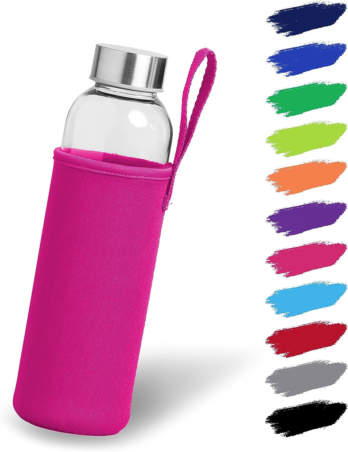 TuseyRxln Glass bottle 1l with neoprene cover | Glass drinking bottle ...