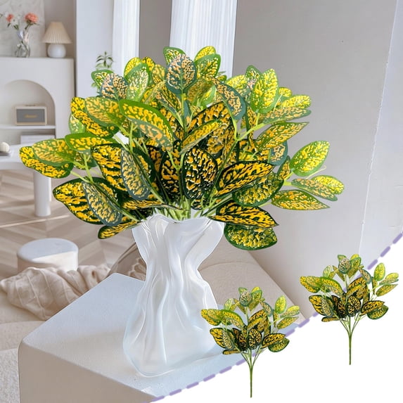 Tusihei Artificial Croton Plant Leaf Branches, Plastic Fake Tropical ...