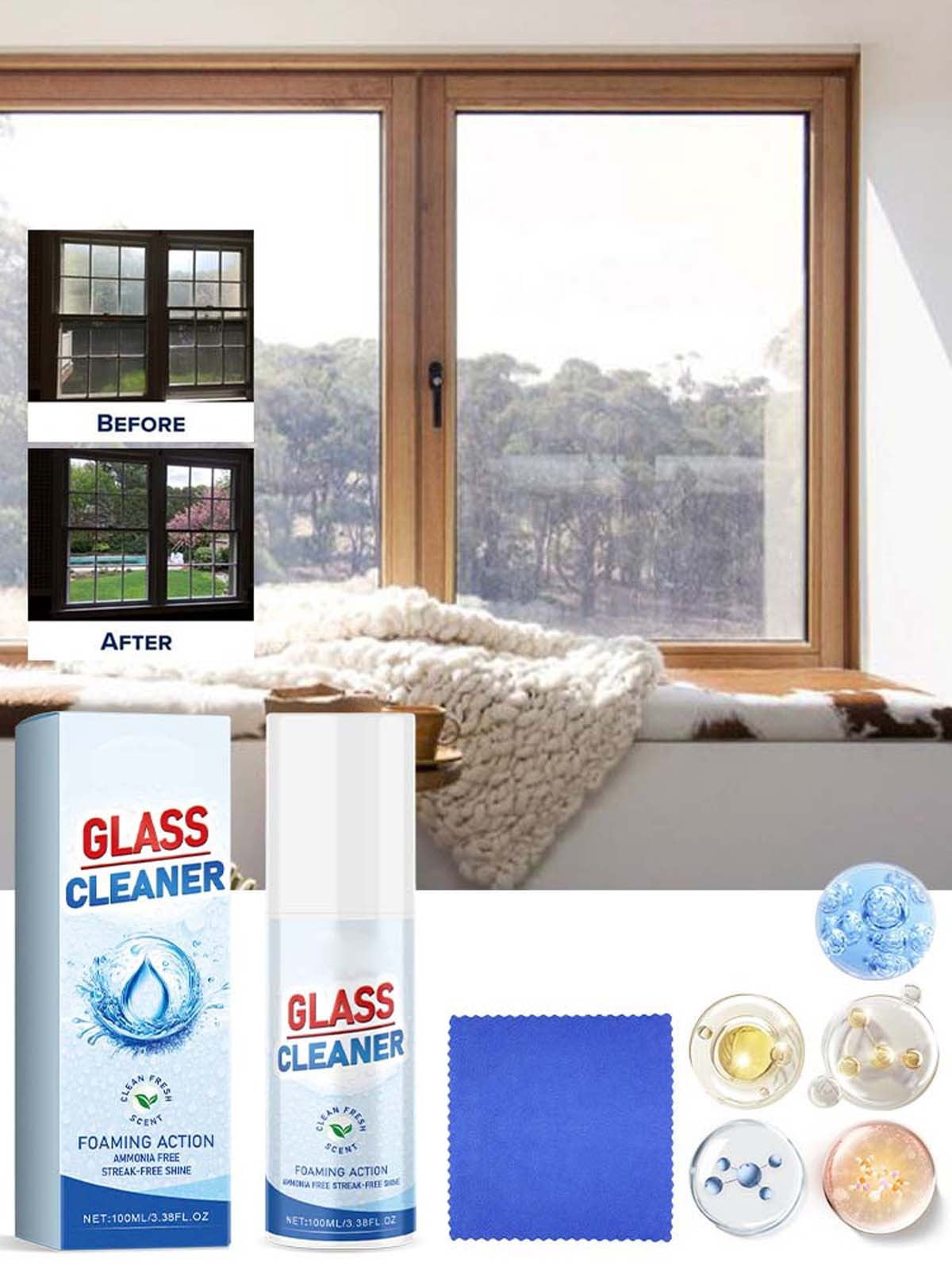 Tusihei Glass Cleaner Foam Spray, Foaming Action & Spray, Versatile ...