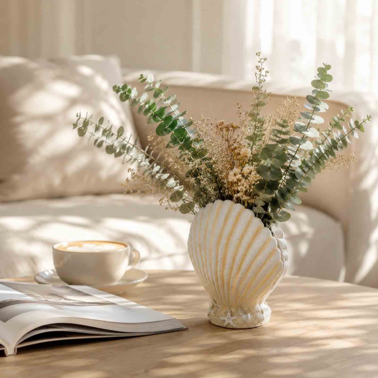 Tusihei Shell Conch Flower Vase, White Ceramics Craftsmanship Pot ...