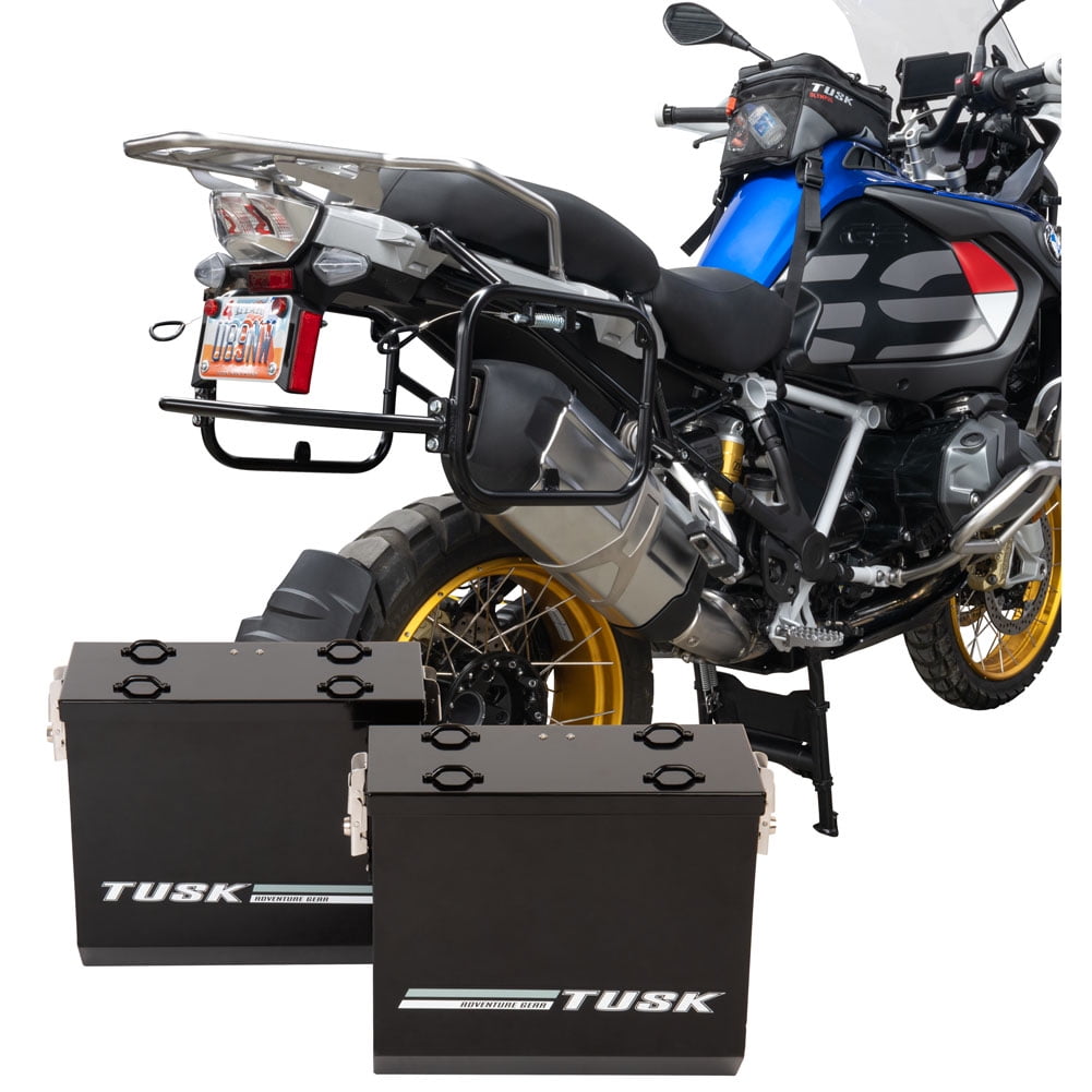 Tusk Aluminum Panniers with Pannier Racks V2 Large Black Panniers/Silver Racks For BMW R1250GS ...