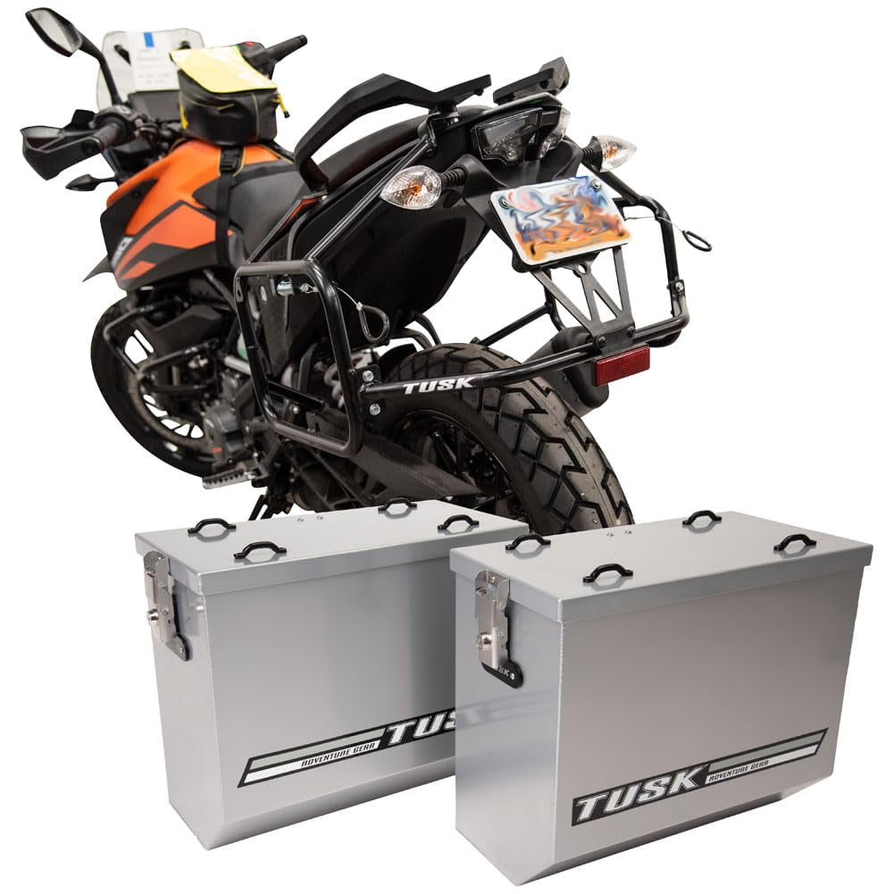 Tusk Aluminum Panniers with Pannier Racks V2 Large Silver For KTM 390 ...