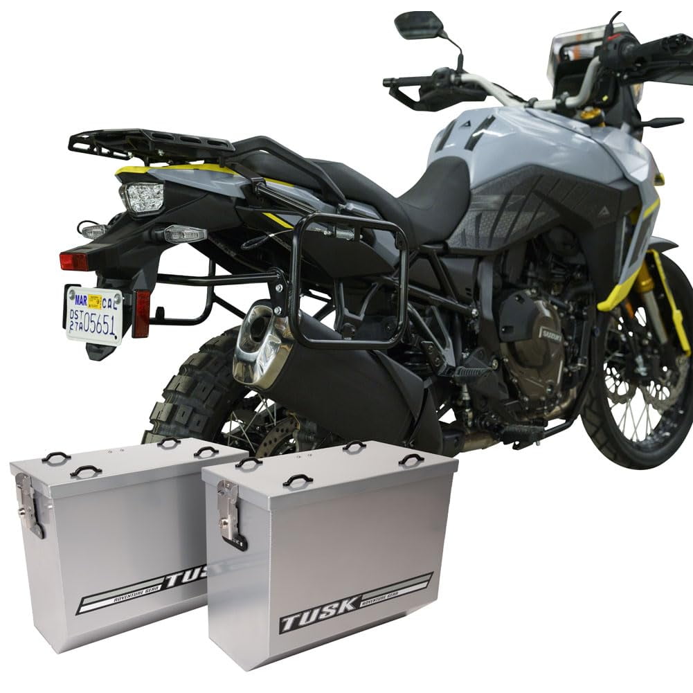 Tusk Aluminum Panniers with Pannier Racks V2 Medium Silver For Suzuki V ...