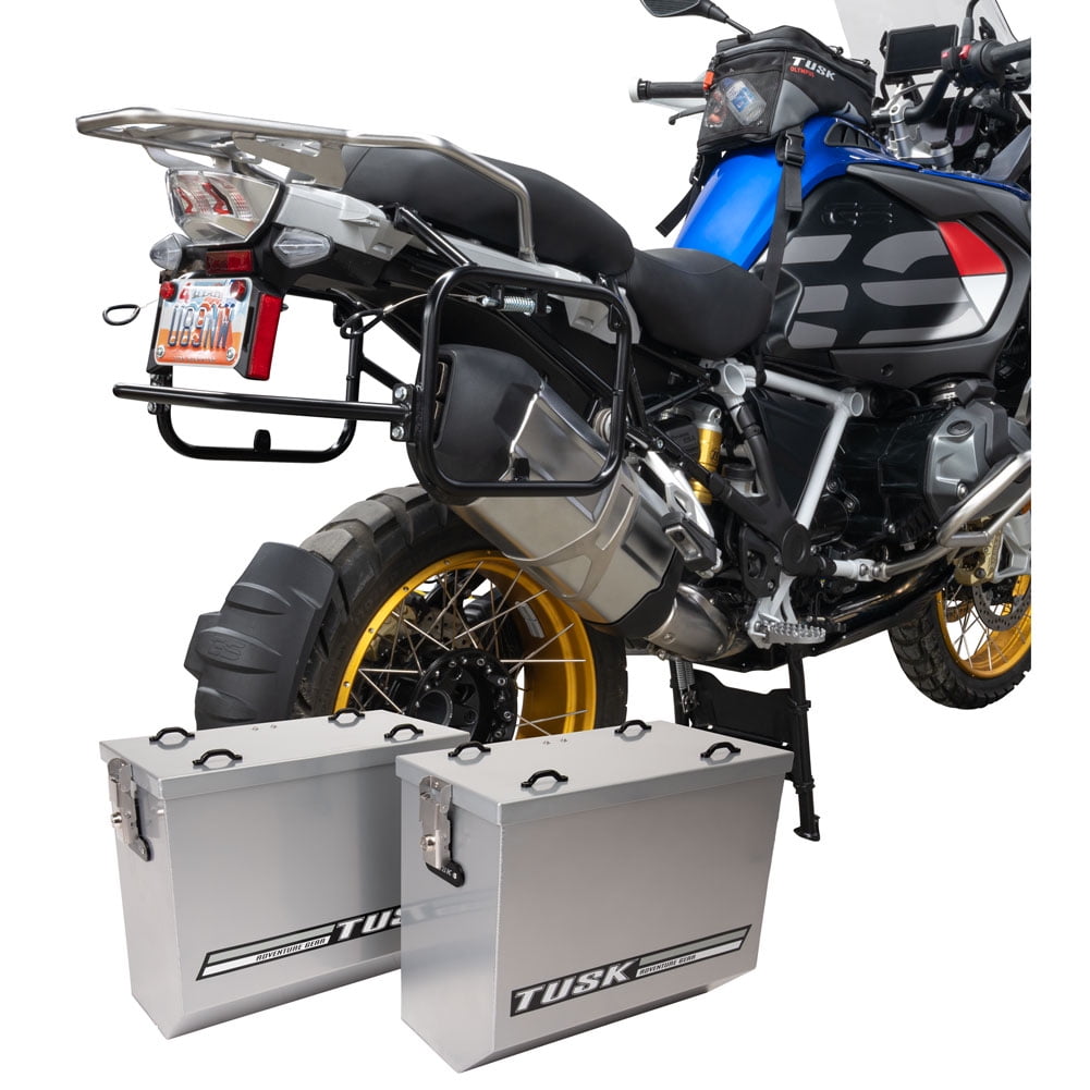 Tusk Aluminum Panniers with Pannier Racks V2 Medium Silver Panniers/Black Racks For BMW R1200GS ...