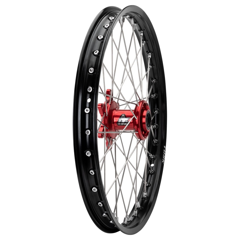 Tusk Impact Complete Wheel - Front 21 x 1.60 Black Rim/Silver Spoke/Red ...