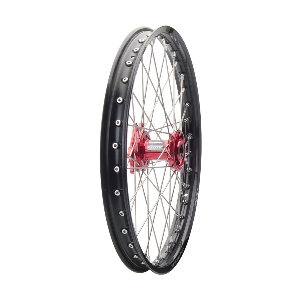Tusk Impact Complete Wheel - Front 21 x 1.60 Black Rim/Silver Spoke/Red ...