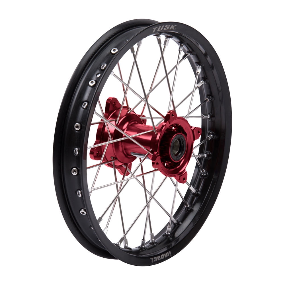 Tusk Impact Complete Wheel - Rear 16 x 1.85 Black Rim/Silver Spoke/Red Hub For HONDA CRF150R ...