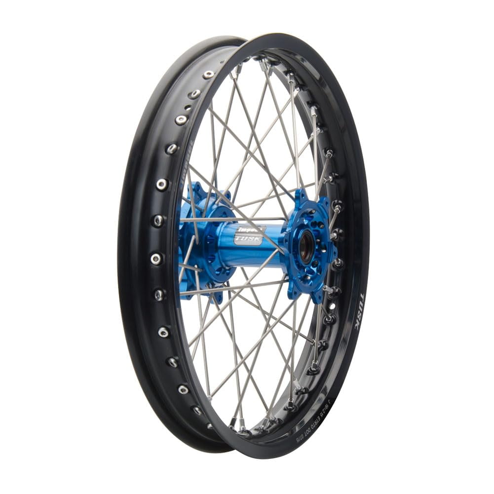 TUSK Impact Complete Wheel - Rear 18 x 2.15 Black Rim/Silver Spoke/Blue ...
