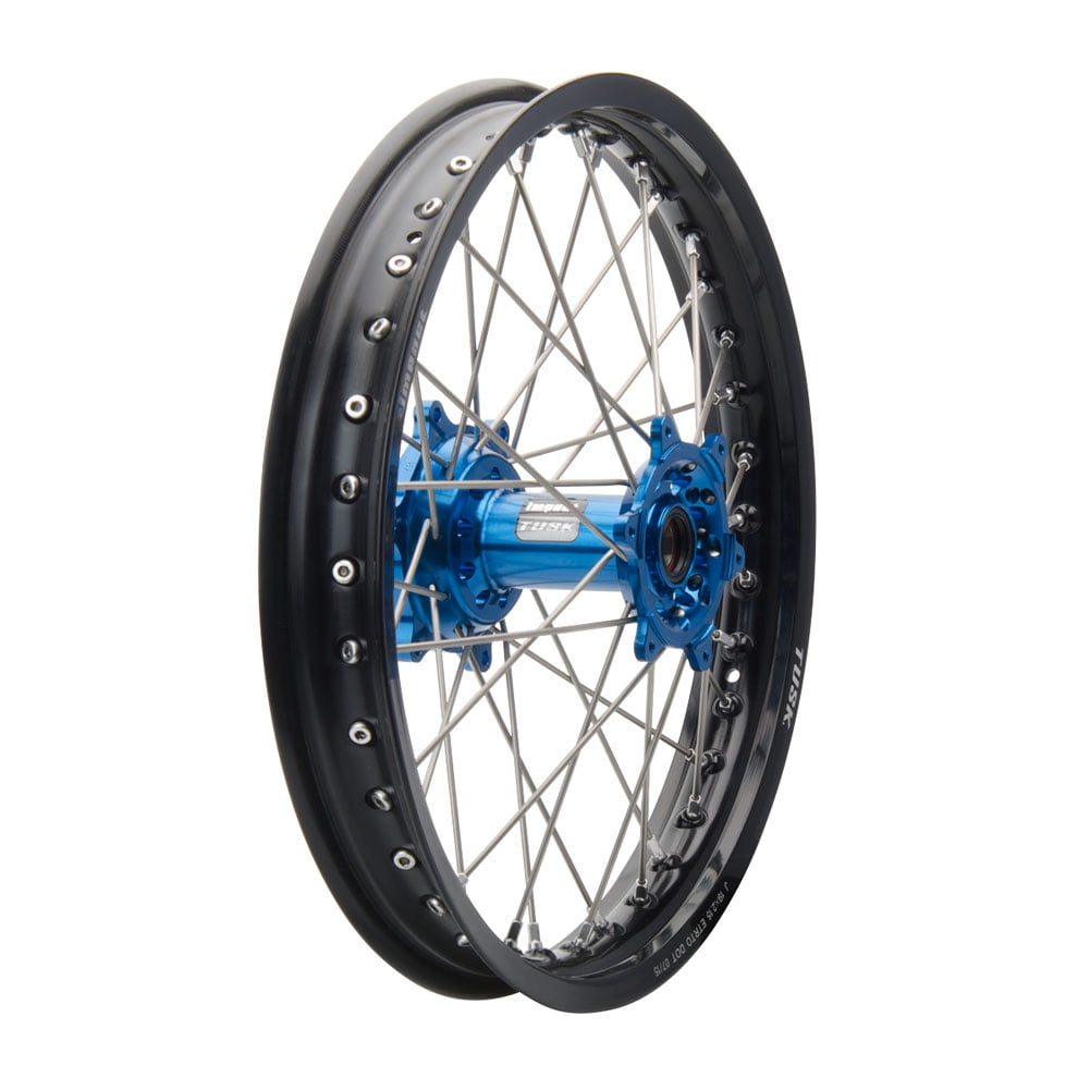 Tusk Impact Complete Wheel - Rear 18 x 2.15 Black Rim/Silver Spoke/Blue ...