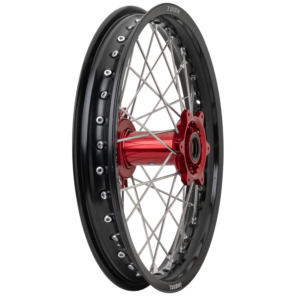 Tusk Impact Complete Wheel - Rear 18 X 2.15 Black Rim/Silver Spoke/Red ...