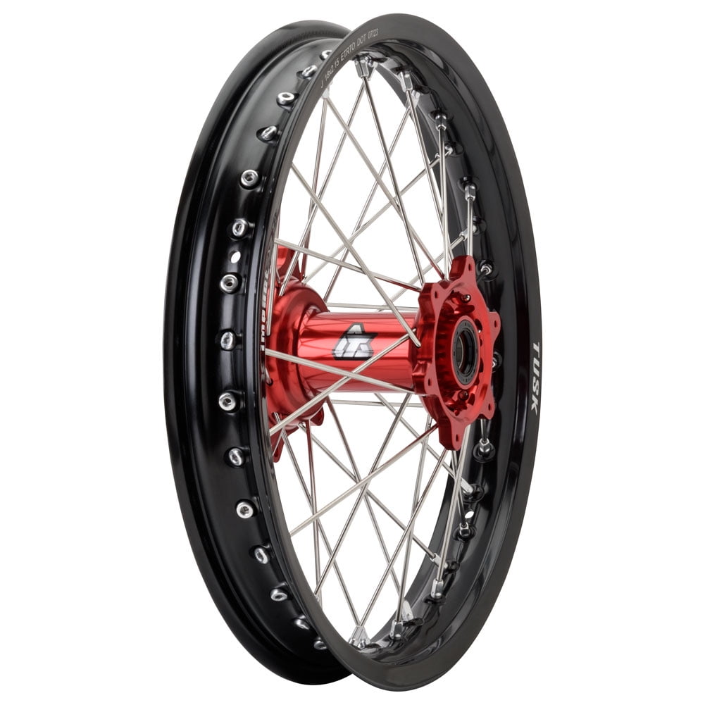 Tusk Impact Complete Wheel - Rear 18 x 2.15 Black Rim/Silver Spoke/Red ...