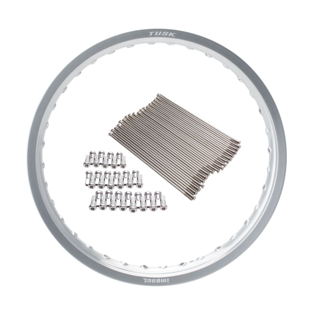 Tusk Impact Rear Rim and Spoke Kit 19 x 2.15 Silver For GASGAS MC 250F ...