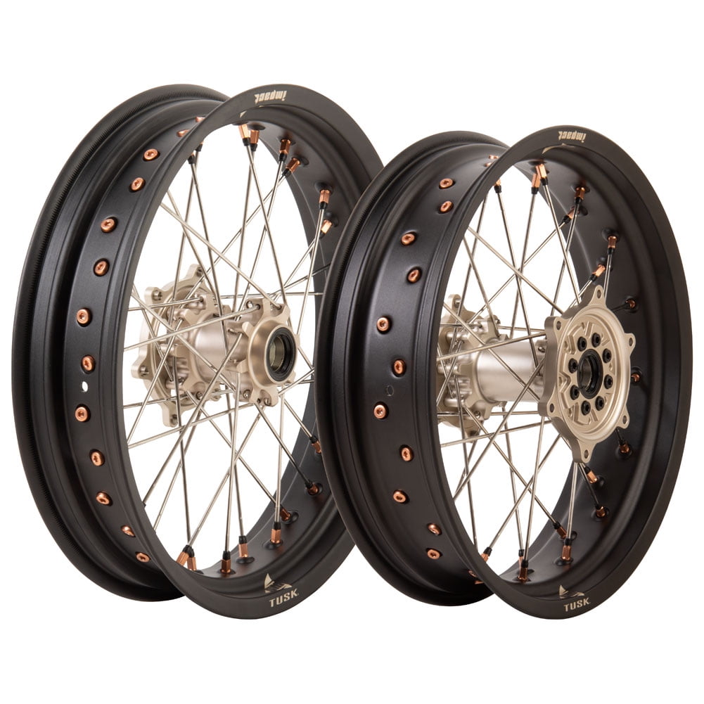Tusk Impact Supermoto Complete Front and Rear Wheel Set 17 x 3.50 Matte ...