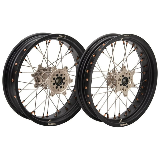 Tusk Impact Supermoto Complete Front and Rear Wheel Set 3.50 x 17/4.25 ...