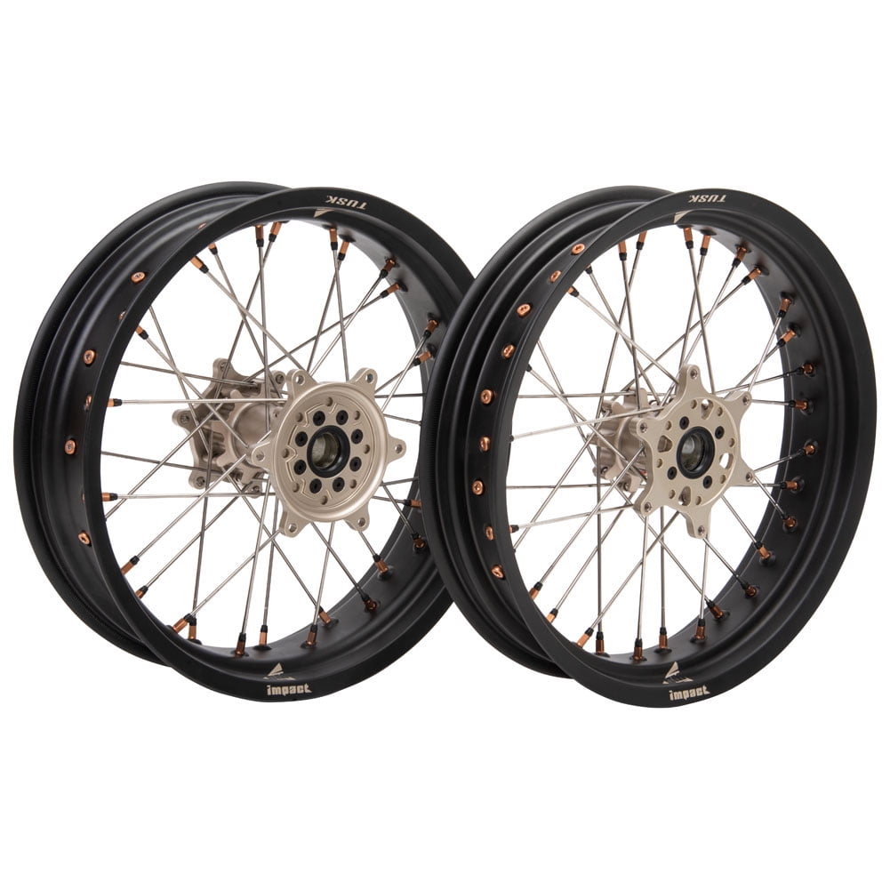 Tusk Impact Supermoto Complete Front and Rear Wheel Set 3.50 x 17 / 4 ...