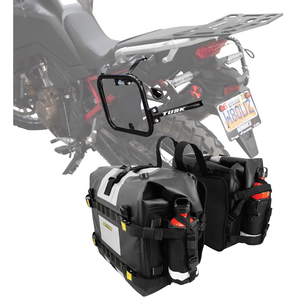 TUSK Pannier Racks with Nelson Rigg Hurricane Dry Saddlebags Black for ...