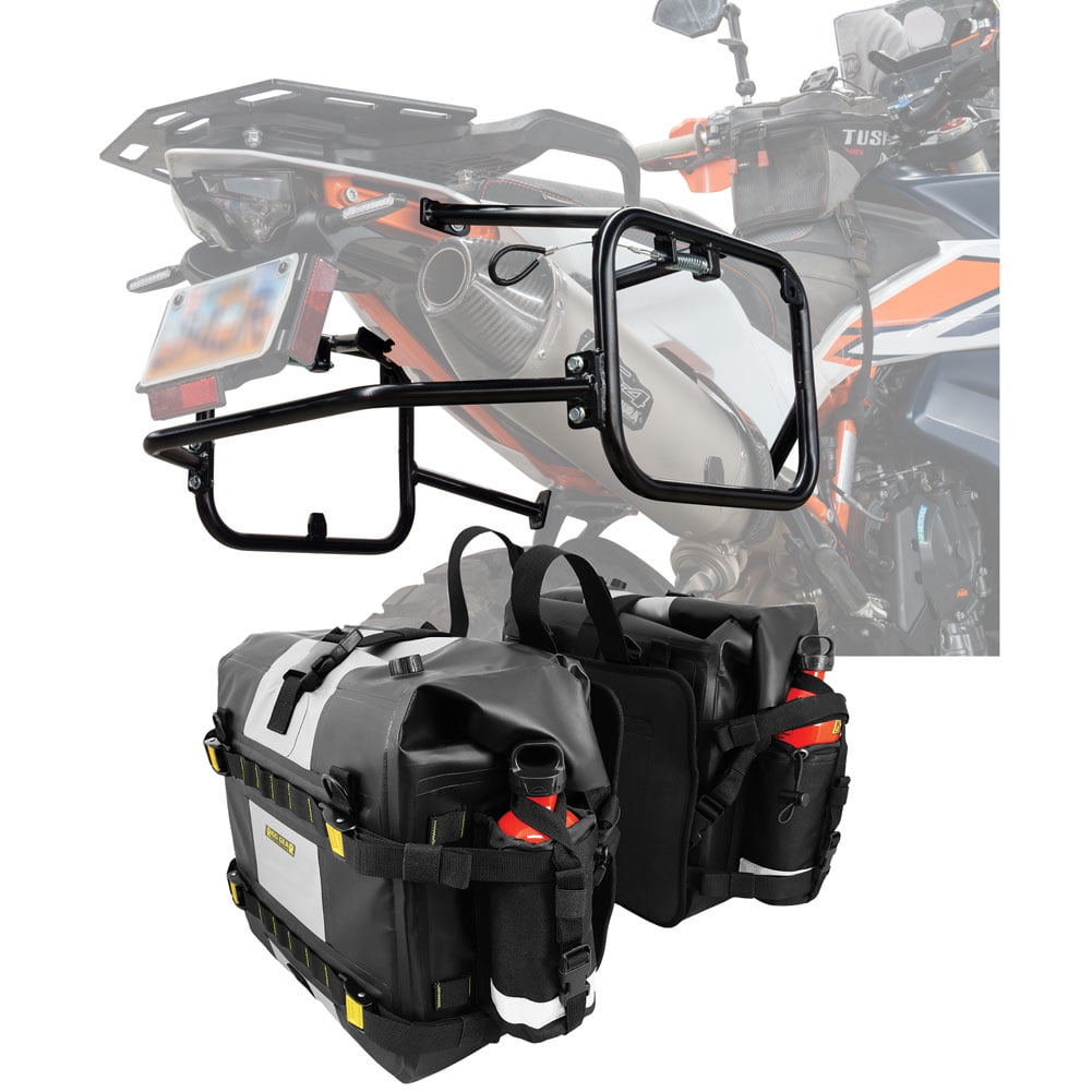 Tusk Pannier Racks with Nelson Rigg Hurricane Dry Saddlebags Black For ...