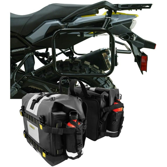 TUSK Pannier Racks with Nelson Rigg Hurricane Dry Saddlebags Black for ...