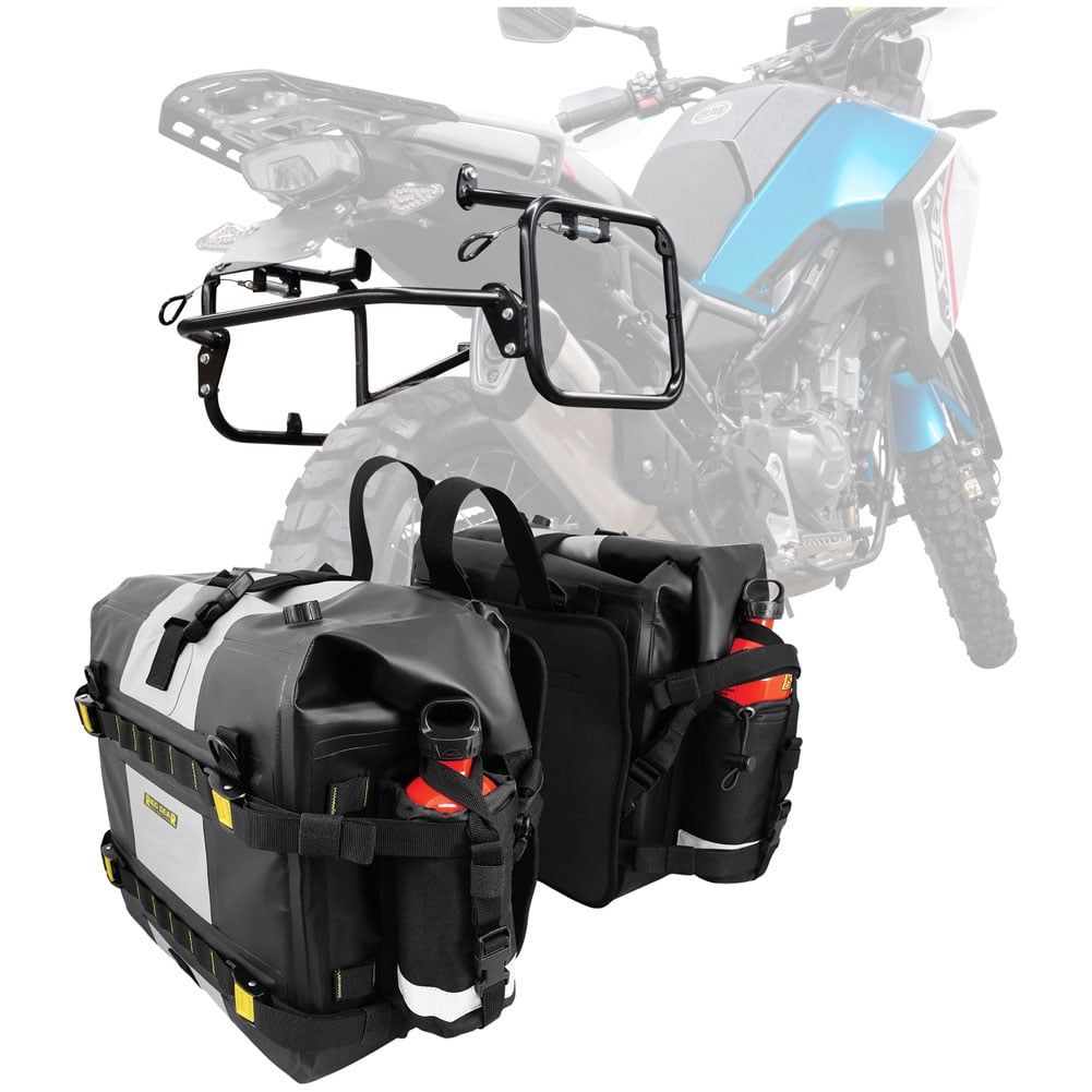 Tusk Pannier Racks with Nelson Rigg Hurricane Dry Saddlebags Silver ...