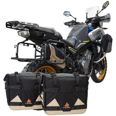 Tusk Pannier Racks with Tusk Pilot Pannier Bags and Bottle Holders ...