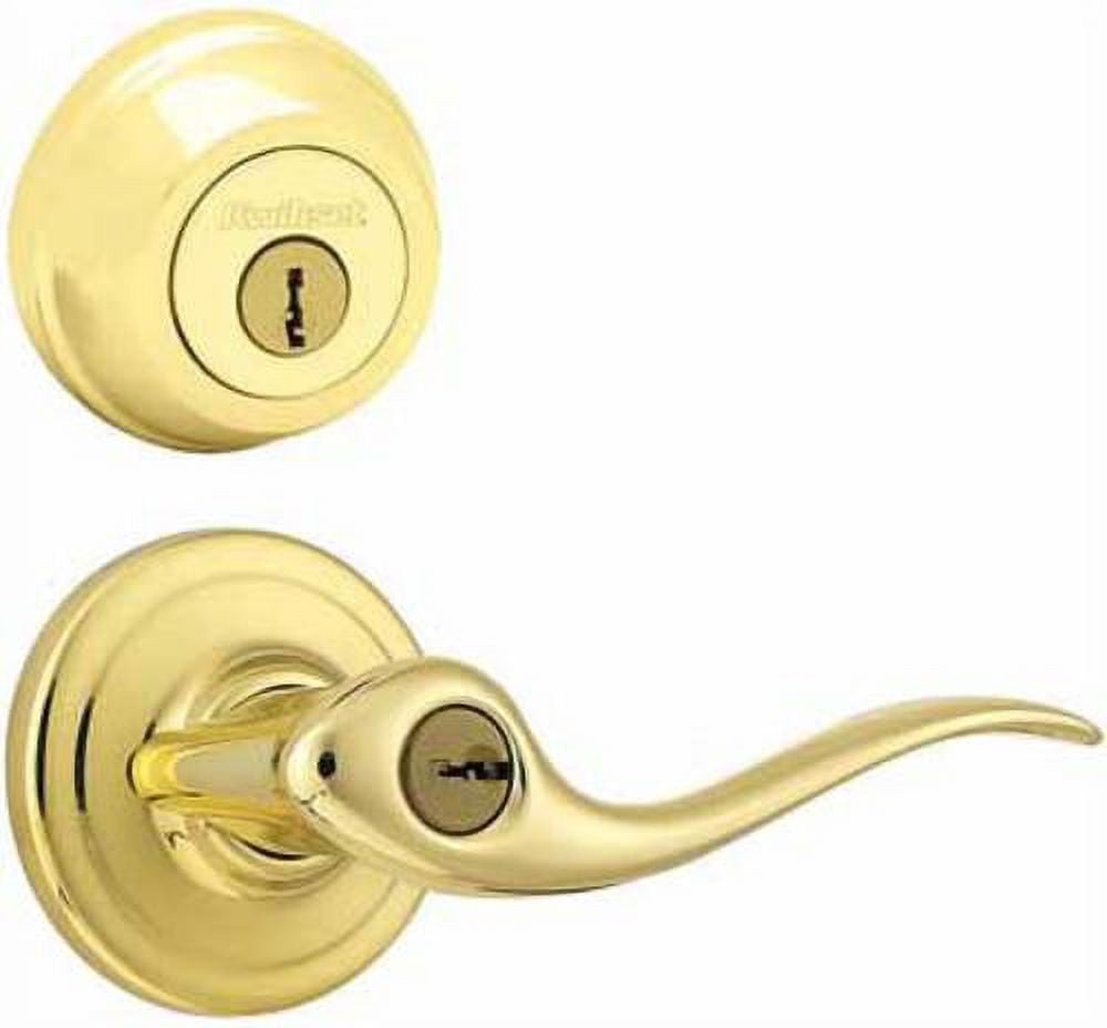 Tustin Polished Brass Entry Lever and Single Cylinder Deadbolt Combo ...